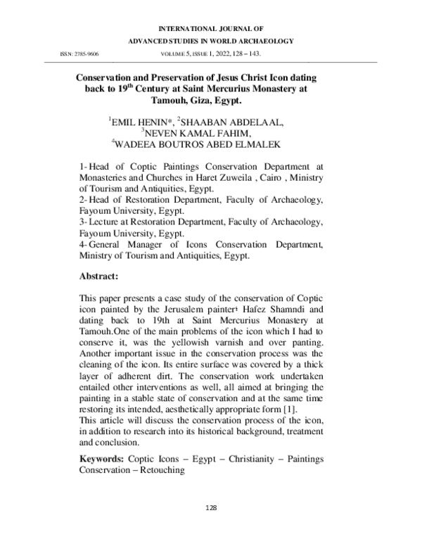 (PDF) Conservation and Preservation of Jesus Christ Icon dating back to ...