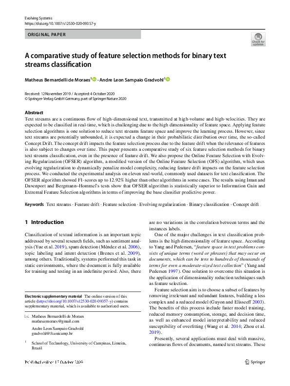 (PDF) A Comparative Study of Feature selection Methods on HICE Dataset