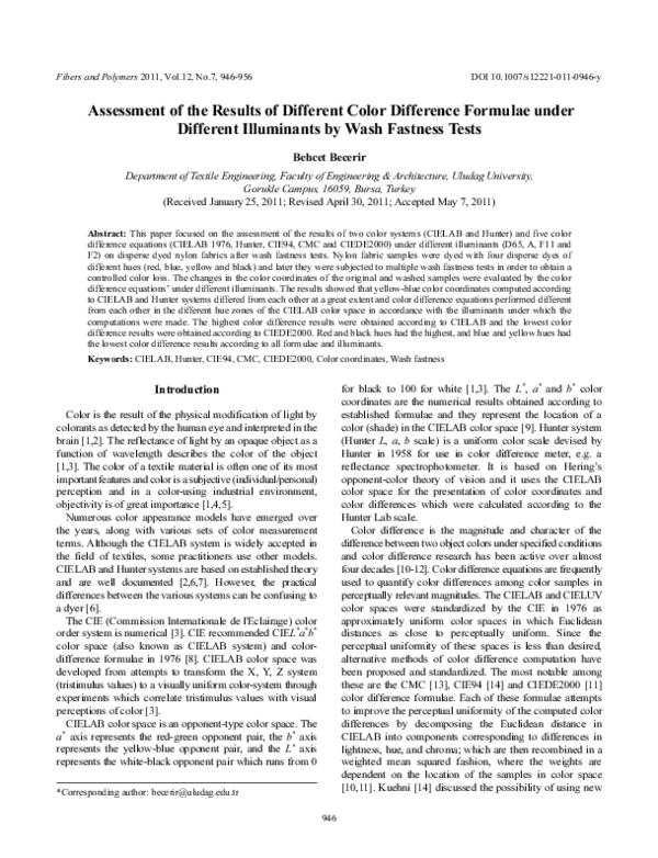 (PDF) Assessment of the results of different color difference formulae ...