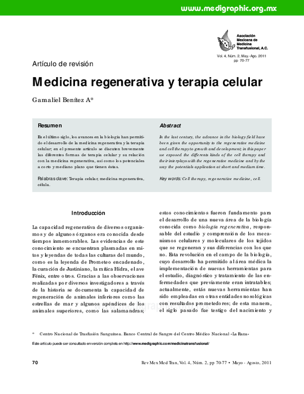 (PDF) Medicina regenerativa y terapia celular