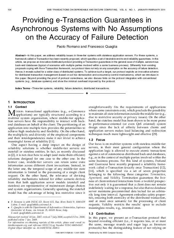 (PDF) Providing e-Transaction Guarantees in Asynchronous Systems with ...