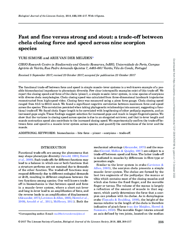 (PDF) Fast and fine versus strong and stout: a trade-off between chela ...