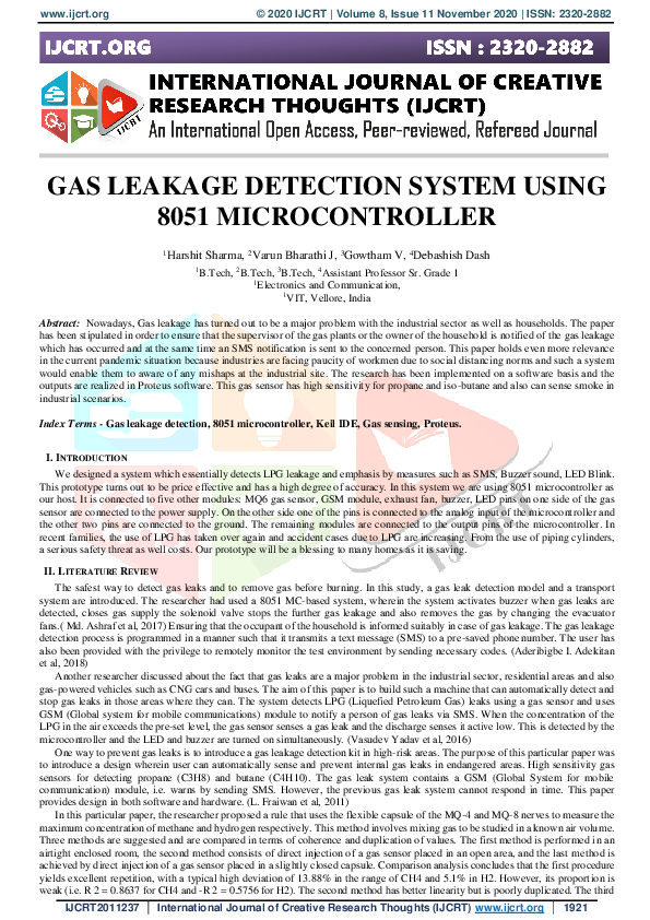 (PDF) Gas Leakage Detection System Using 8051 Microcontroller
