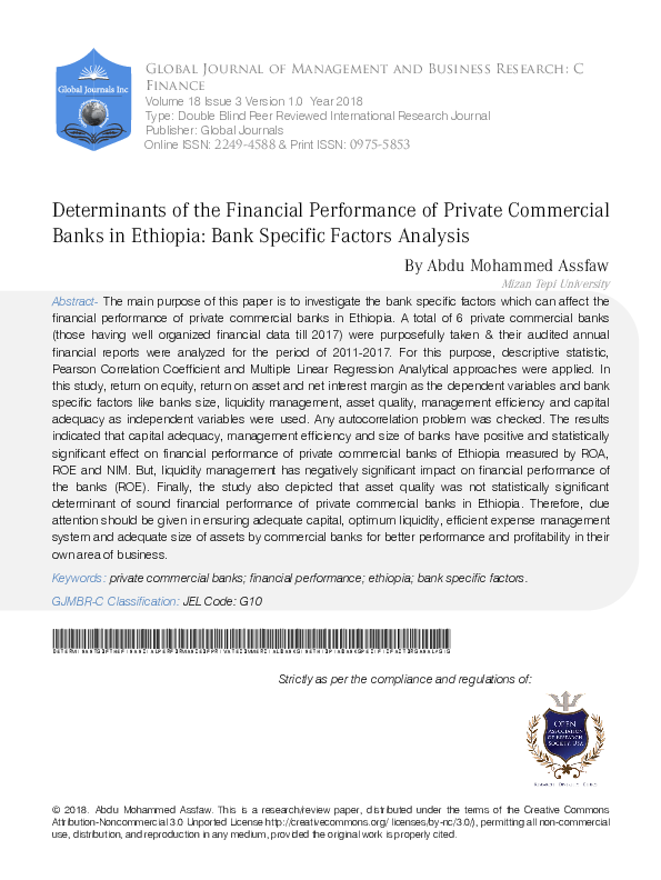 (PDF) Determinants of the Financial Performance of Private Commercial ...