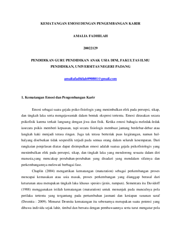 (PDF) KEMATANGAN EMOSI DENGAN PENGEMBANGAN KARIR