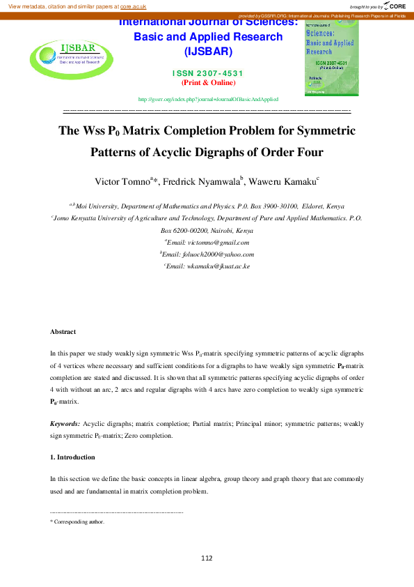 (PDF) The Wss P0 Matrix Completion Problem for Symmetric Patterns of ...