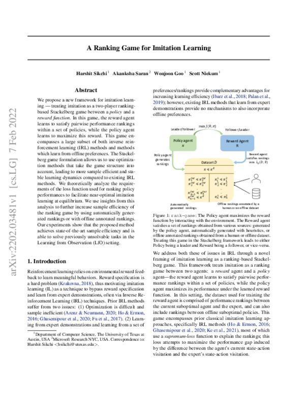 (PDF) A Ranking Game for Imitation Learning