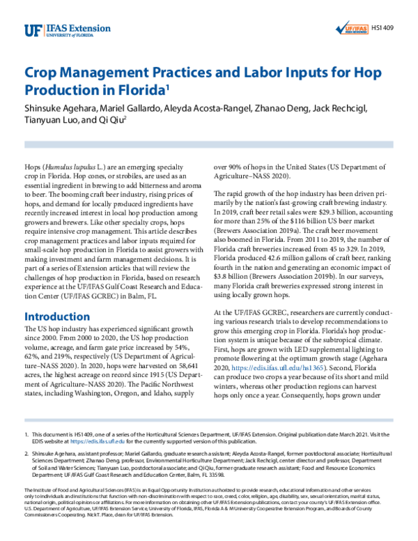 (PDF) Crop Management Practices and Labor Inputs for Hop Production in ...