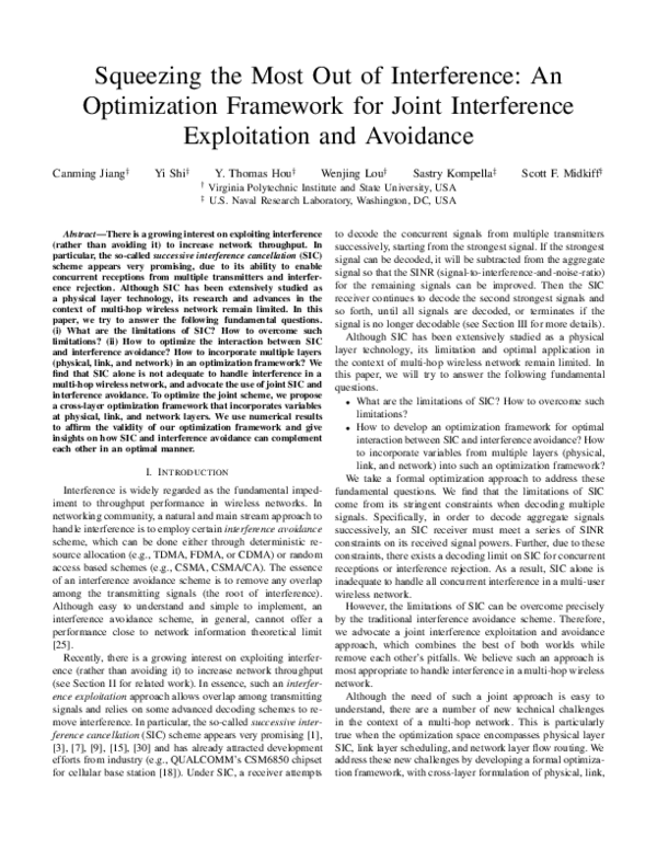 Pdf Optimizing Sic And Interference Avoidance