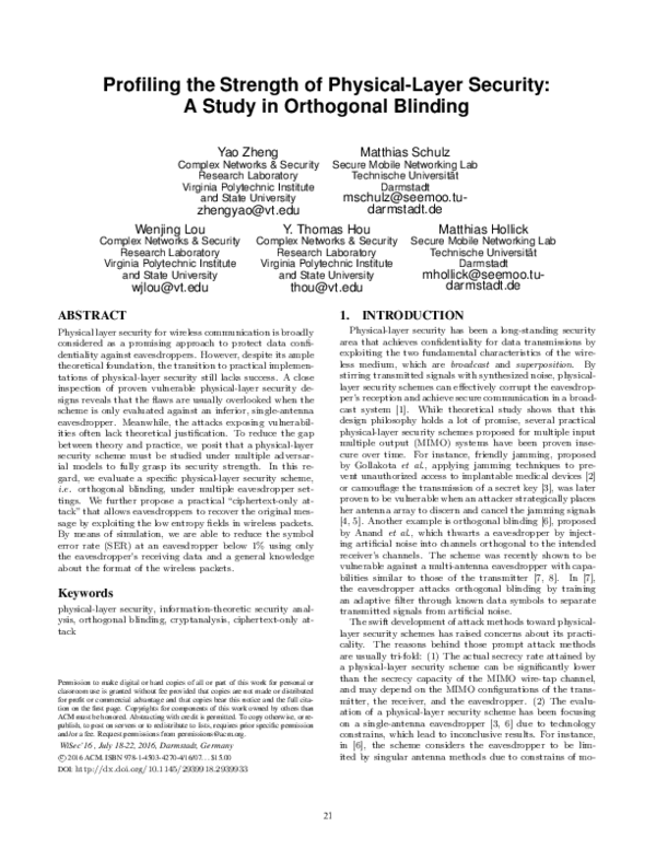 (PDF) Profiling the Strength of Physical-Layer Security