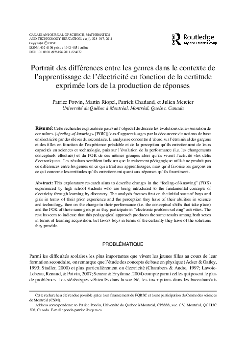(PDF) Portrait des différences entre les genres dans le contexte de l ...