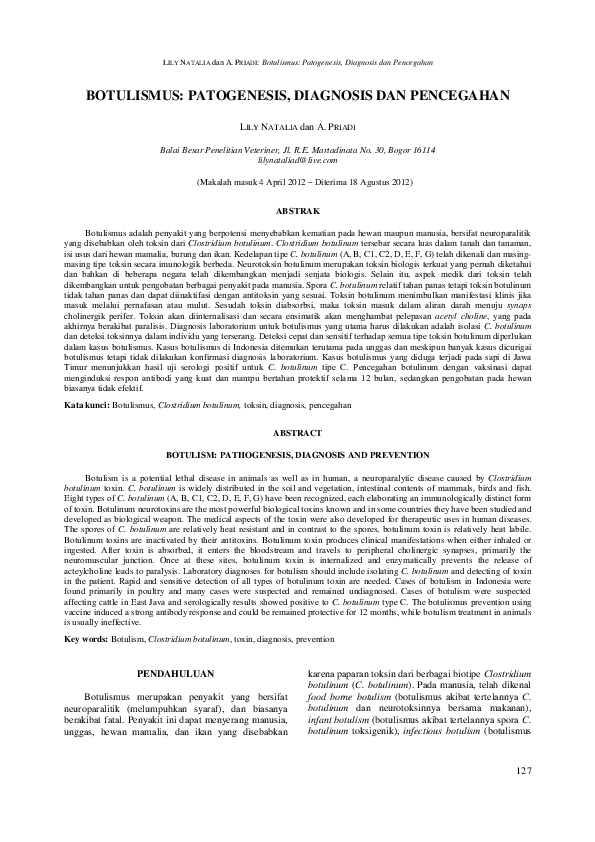 (PDF) Botulism: Pathogenesis, Diagnosis and Prevention
