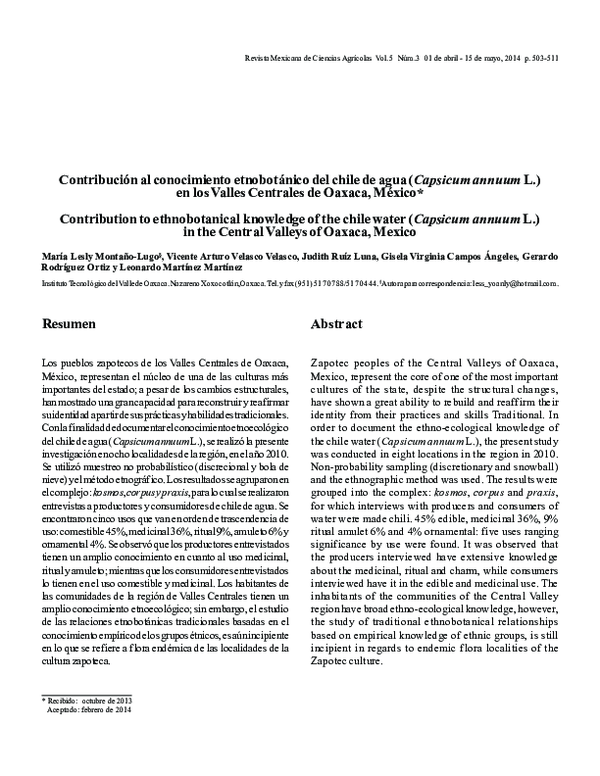 (PDF) Contribución al conocimiento etnobotánico del chile de agua (Capsicum annuum L.) en los ...