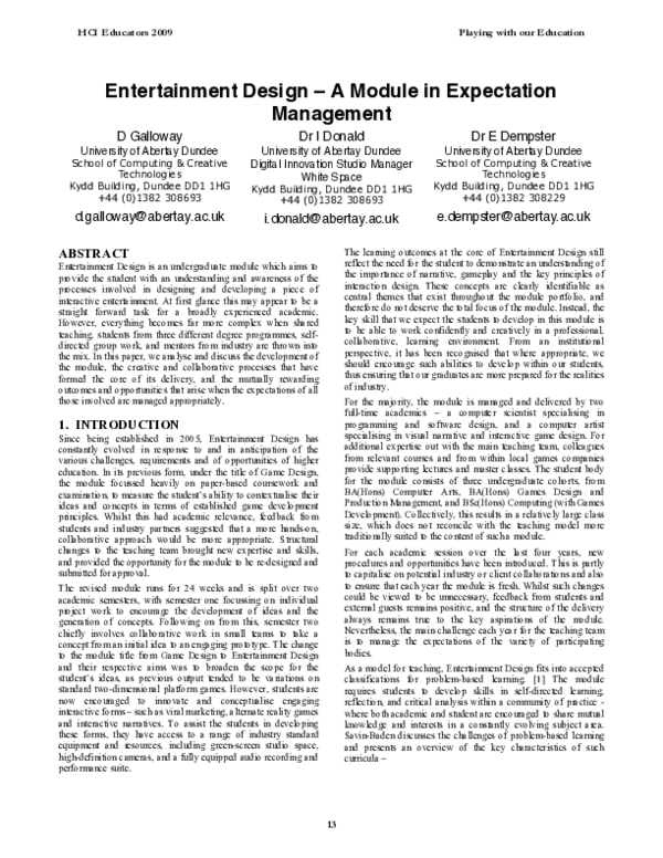 (PDF) Entertainment Design – A Module in Expectation Management