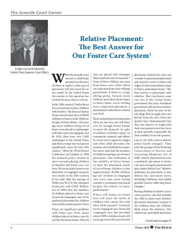 (PDF) Relative Placement: The Best Answer for Our Foster Care System