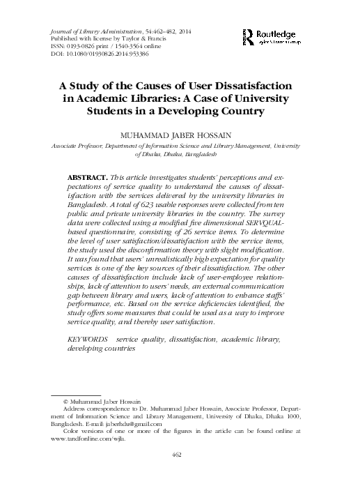 (PDF) A Study of the Causes of User Dissatisfaction in Academic Libraries: A Case of University ...