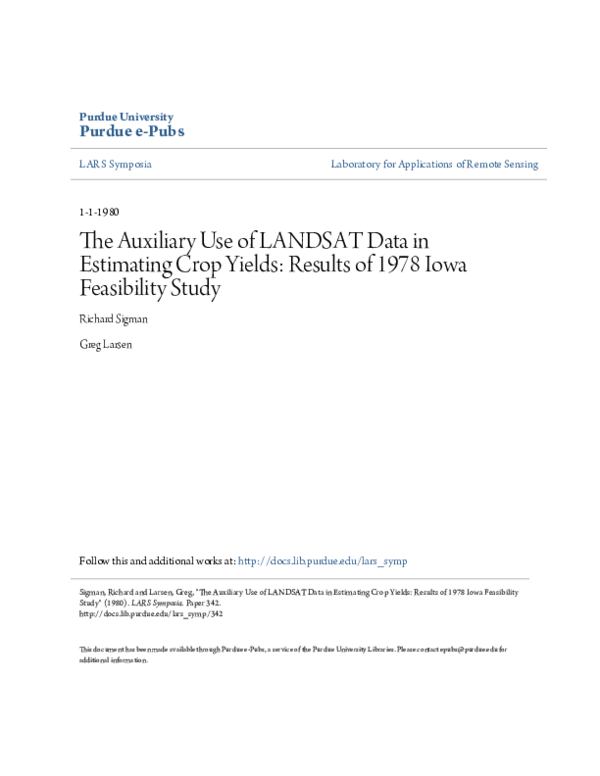 (PDF) The Auxiliary Use of LANDSAT Data in Estimating Crop Yields ...