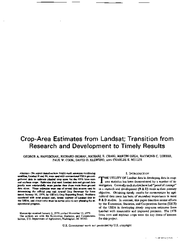 (PDF) Crop-Area Estimates from Landsat; Transition from Research And ...