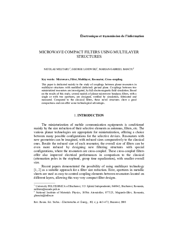 (PDF) Microwave Compact Filters Using Multilayer Structures