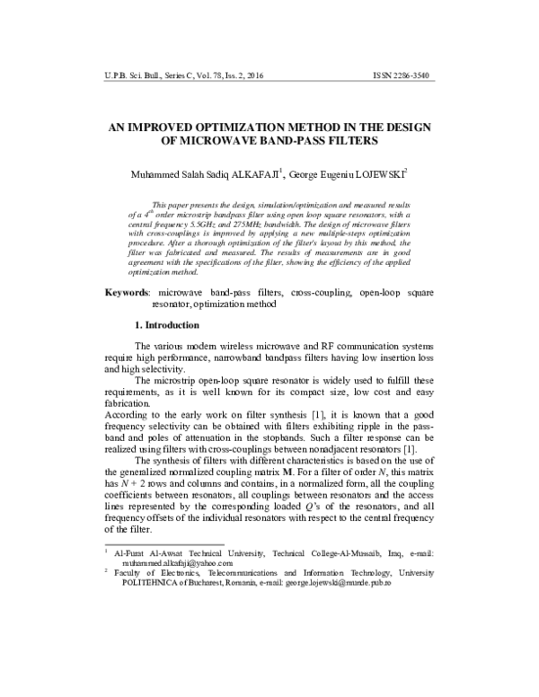 (PDF) An Improved Optimization Method in the Design of Microwave Band-Pass Filters
