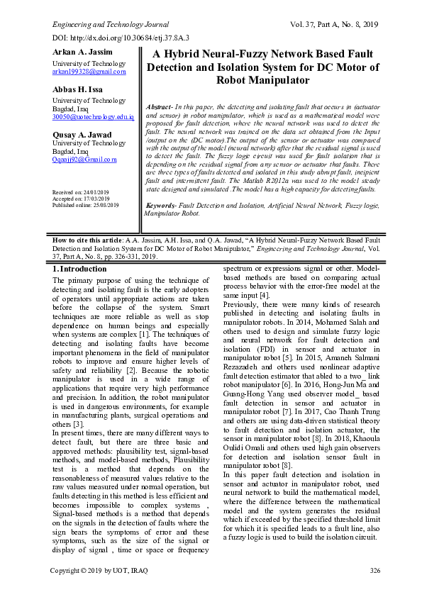 Pdf A Hybrid Neural Fuzzy Network Based Fault Detection And Isolationsystem For Dc Motor Of 