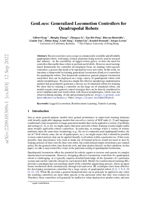 (PDF) GenLoco: Generalized Locomotion Controllers for Quadrupedal Robots