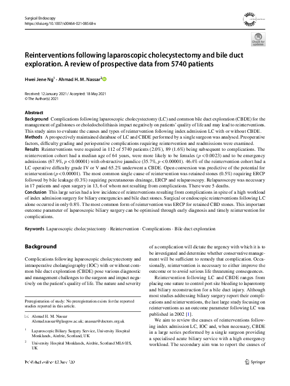 (PDF) Reinterventions following laparoscopic cholecystectomy and bile ...