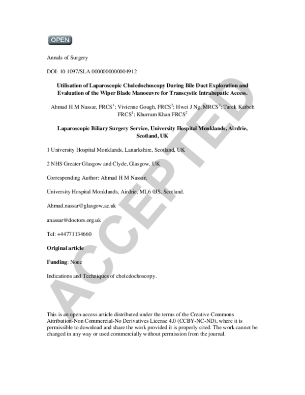 (PDF) Utilisation of Laparoscopic Choledochoscopy During Bile Duct ...