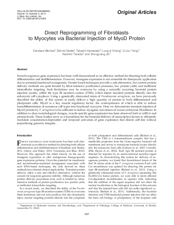 (PDF) Direct reprogramming of fibroblasts to myocytes via bacterial ...