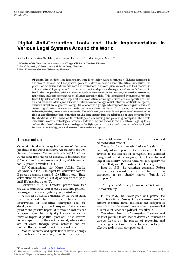 (PDF) Digital Anti-Corruption Tools and Their Implementation in Various Legal Systems Around the ...