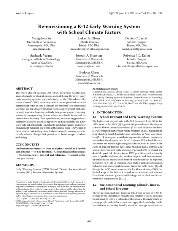 (PDF) Re-envisioning a K-12 Early Warning System with School Climate ...