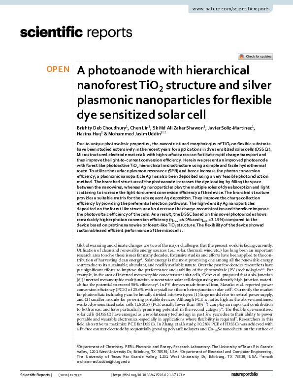 (PDF) A photoanode with hierarchical nanoforest TiO2 structure and ...