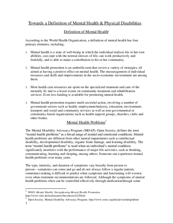 (PDF) Definitions of Disabilities; Towards a Definition of Mental ...