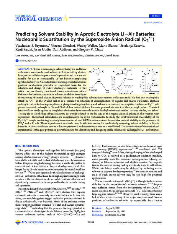 (PDF) Predicting Solvent Stability in Aprotic Electrolyte Li–Air ...