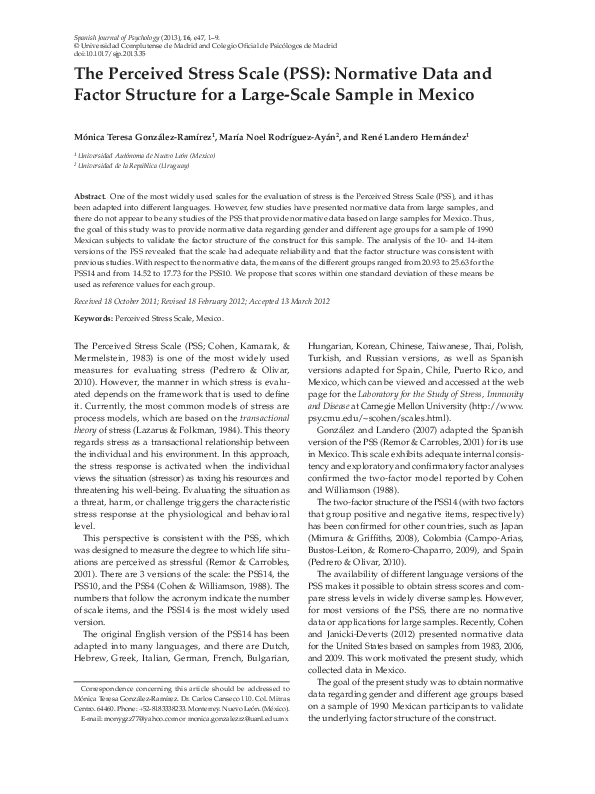(PDF) The Perceived Stress Scale (PSS): Normative Data and Factor ...