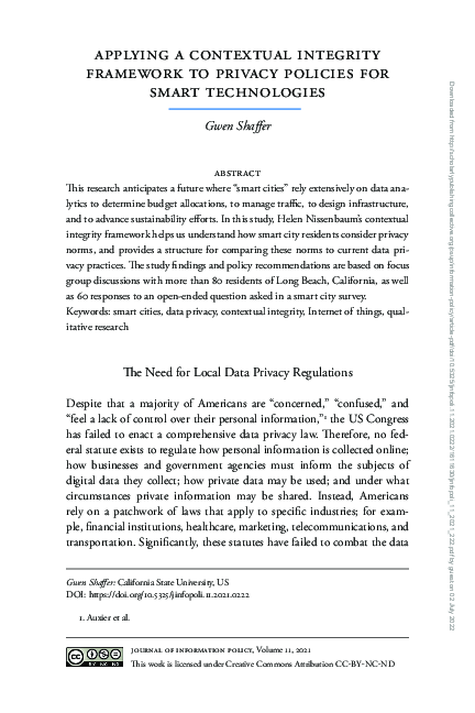 (PDF) Applying a Contextual Integrity Framework to Privacy Policies for ...