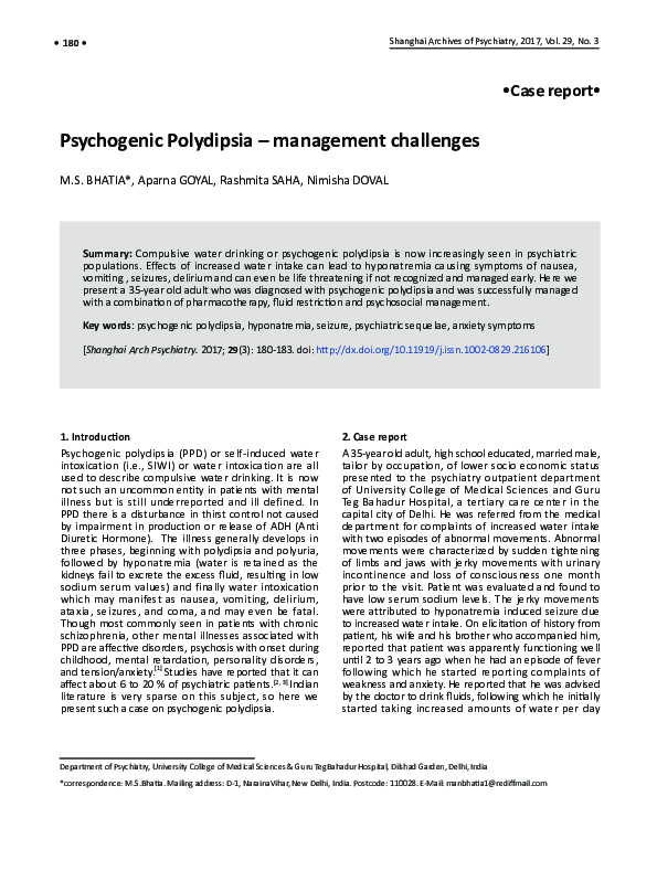 (PDF) Psychogenic Polydipsia – Management Challenges