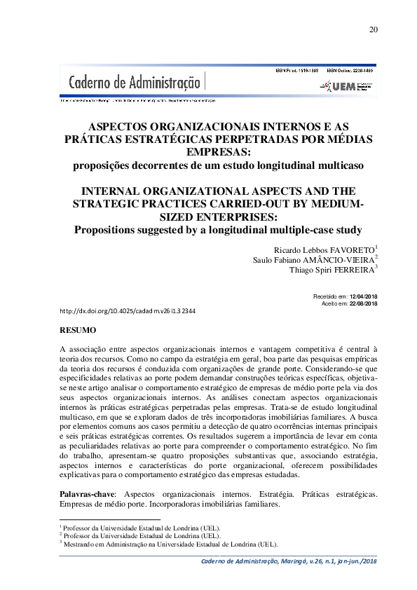 (PDF) ASPECTOS ORGANIZACIONAIS INTERNOS E AS PRÁTICAS ESTRATÉGICAS PERPETRADAS POR MÉDIAS ...