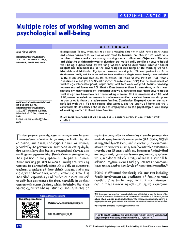 (PDF) Multiple roles of working women and psychological well-being