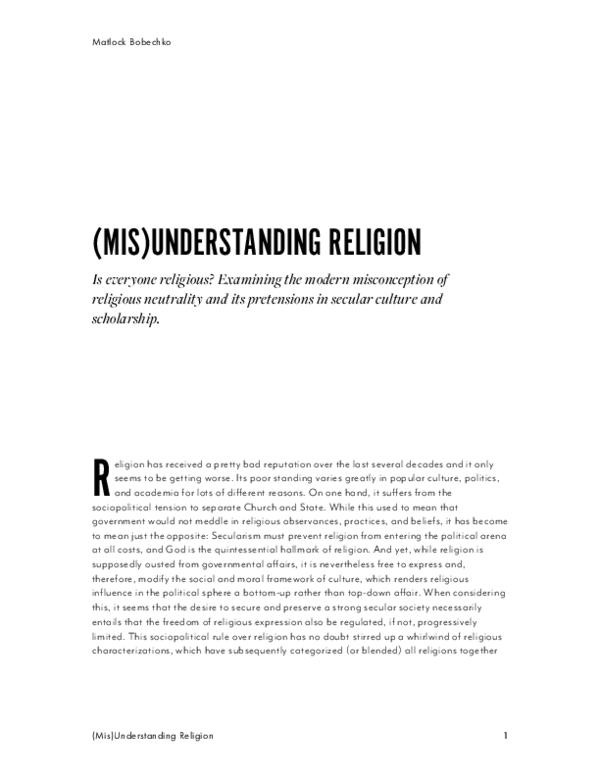 (PDF) (Mis)Understanding Religion. Is everyone religious? Examining the ...