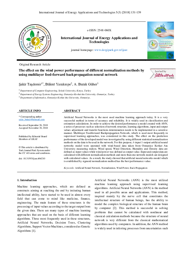 Pdf The Effect On The Wind Power Performance Of Different Normalization Methods By Using