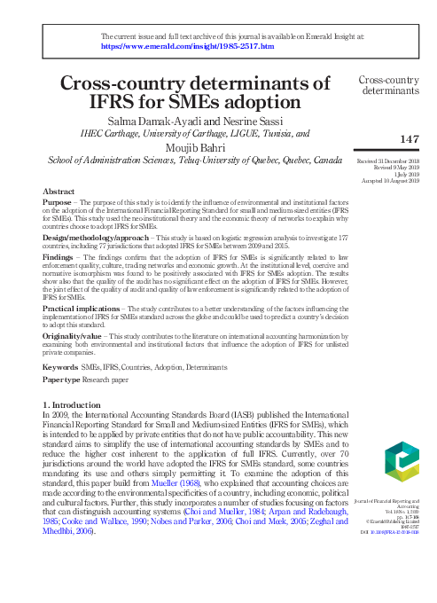 (PDF) Cross-country determinants of IFRS for SMEs adoption (PDF) Cross-country determinants of IFRS for SMEs adoption