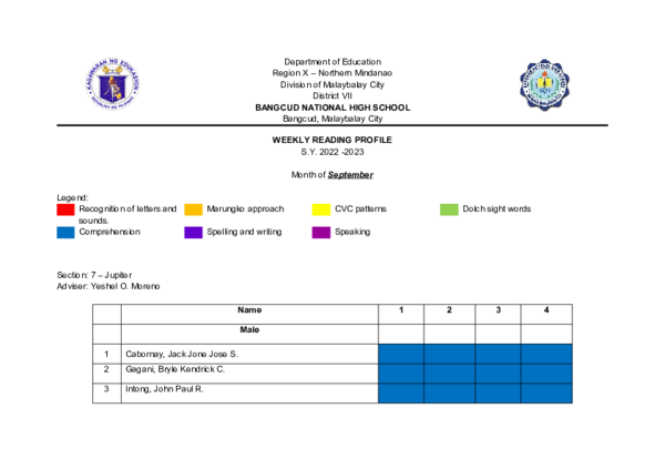 (DOC) Sample reading profile