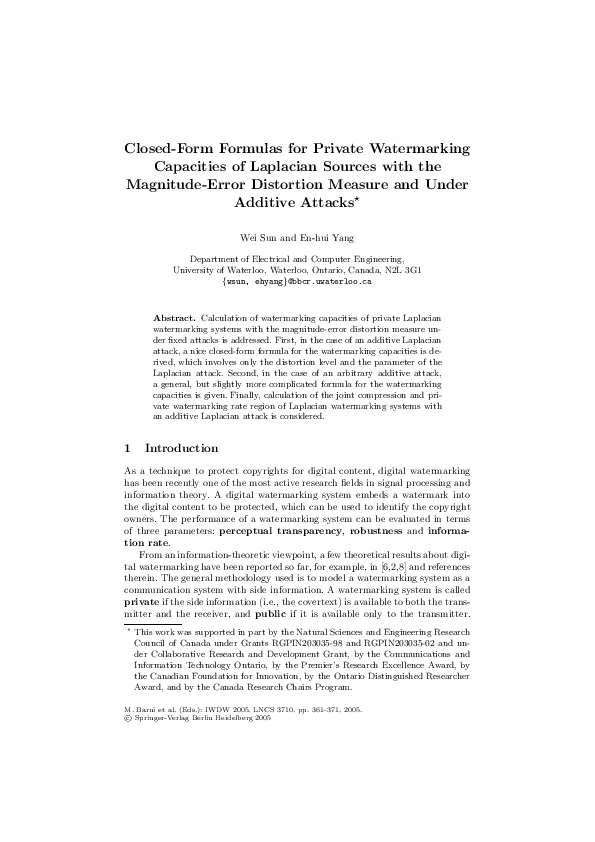 (PDF) Closed-Form Formulas for Private Watermarking Capacities of ...