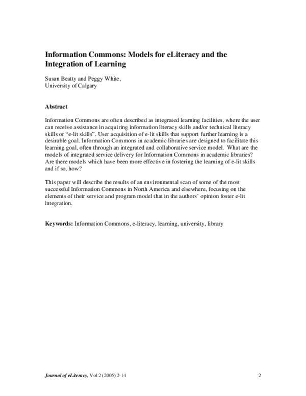 (PDF) Information Commons: Models for E-Lit and the Integration of Learning