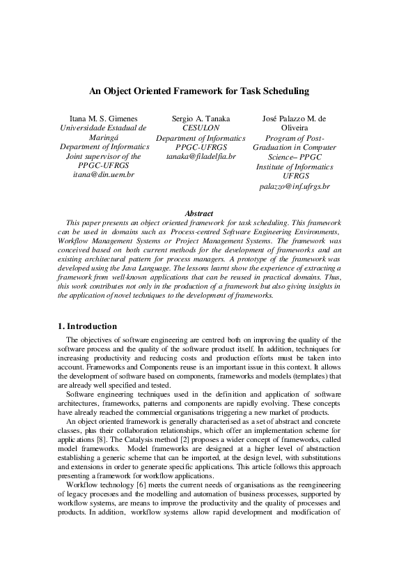 (PDF) An object oriented framework for task scheduling
