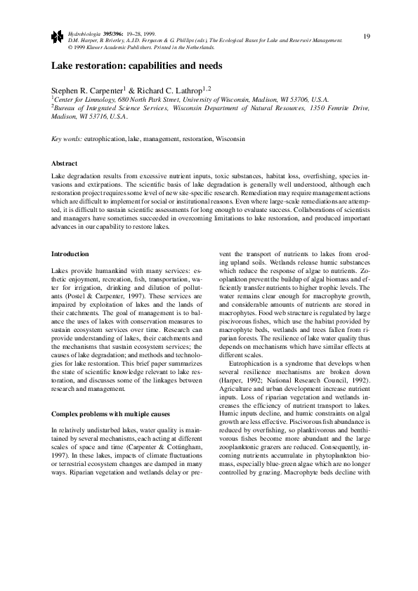 (PDF) Lake restoration: capabilities and needs