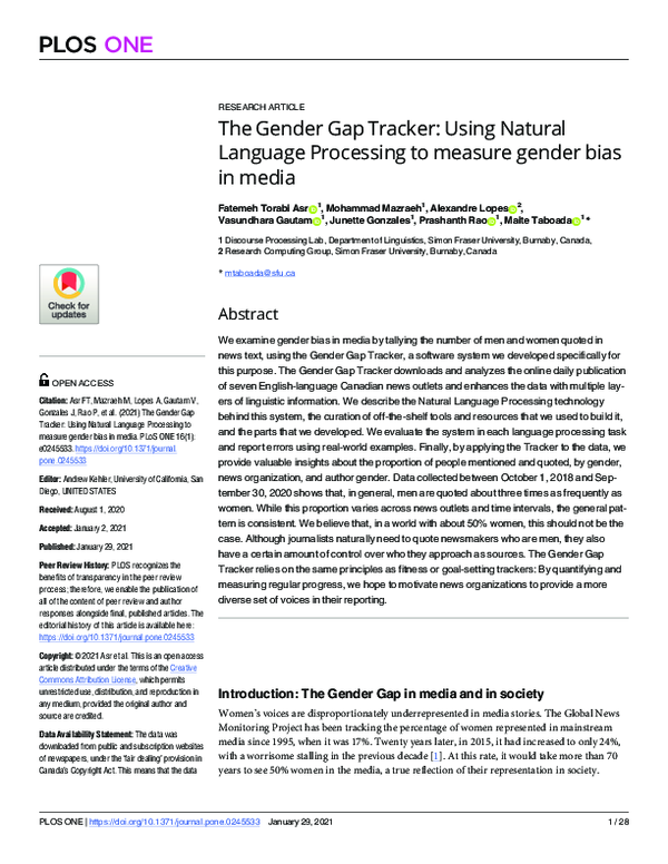 (PDF) The Gender Gap Tracker: Using Natural Language Processing to ...