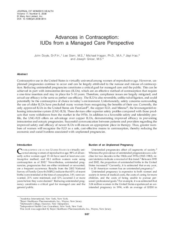 (PDF) Advances in Contraception: IUDs from a Managed Care Perspective