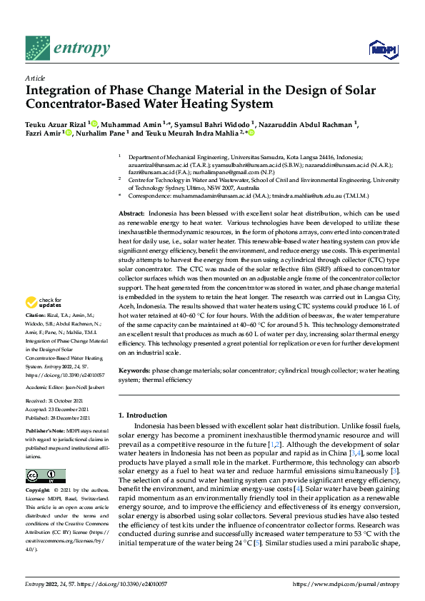 (PDF) Integration of Phase Change Material in the Design of Solar Concentrator-Based Water ...
